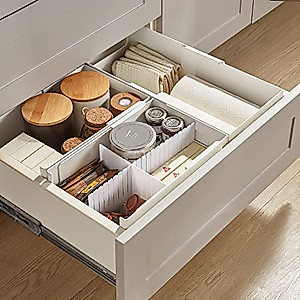 WELLHONG Long 19.69 inch Kitchen Adjustable Organizer and Storage bins, Front Dip Opening Organization with Handle for Cabinet, Shelf, Closet, Cupboard - 1Pack - Pure White