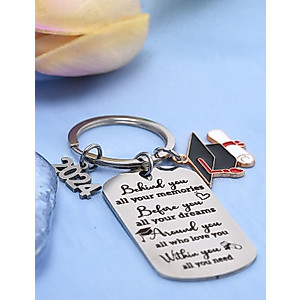 Covanlumci 2024 Graduation Keychain,Graduation Key Chain 2024,Class of 2024 Graduation Gifts for Seniors Students College Students High School Student(Silver)