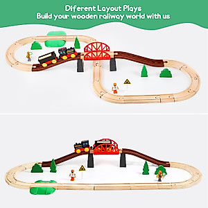 Asweets Wooden Train Set for Toddler,40 Piece with Train Track Electric Operated Fits Thomas,Brio,Melissa and Doug Magnet Battery Train Toy for 3 4 5 Years Old Boys