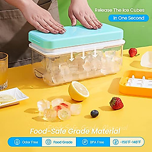 Ice Cube Tray with Lid and Bin, 64 pcs Ice Cubes Molds, Ice Trays for Freezer, Ice Cube Tray Mold, With 2 trays, Ice Freezer Container, Spill-Resistant Removable Lid & Ice Scoop, for Whiskey,Cocktail