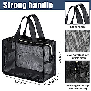 6 Pcs Mesh Shower Caddy Bag organizer Black Travel Gym Shower Bag Portable Hanging Shower Tote Quick Dry Mesh Toiletry Bag Nylon Caddy with Handles for Women Men College Dorm Bathroom Camp Essentials