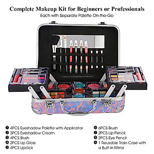 Hot Sugar All In One Makeup Set for Adults and Girls - Full Makeup Kit for Beginners With Eye Shadow Palette, Blush, Lip Gloss, Brush, Mirror (Pink Leopard)