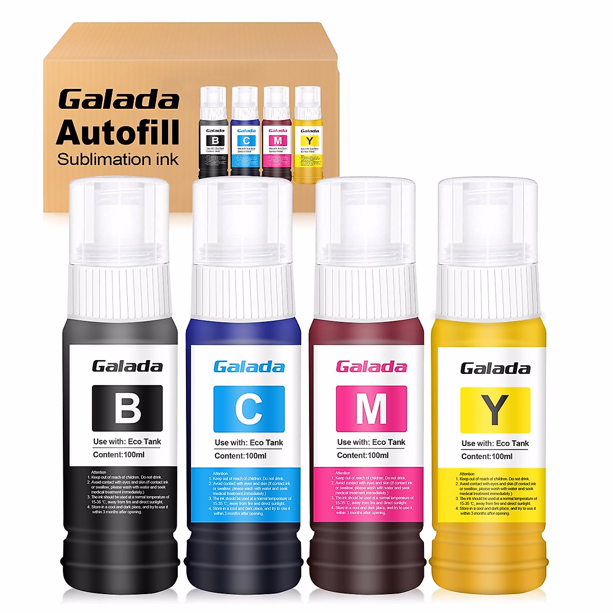 Galada Autofill Ink Work with ET-2400 ET-2720 ET-2760 ET-2850 ET-7720 ET-15000 Anti-UV/ICC Free