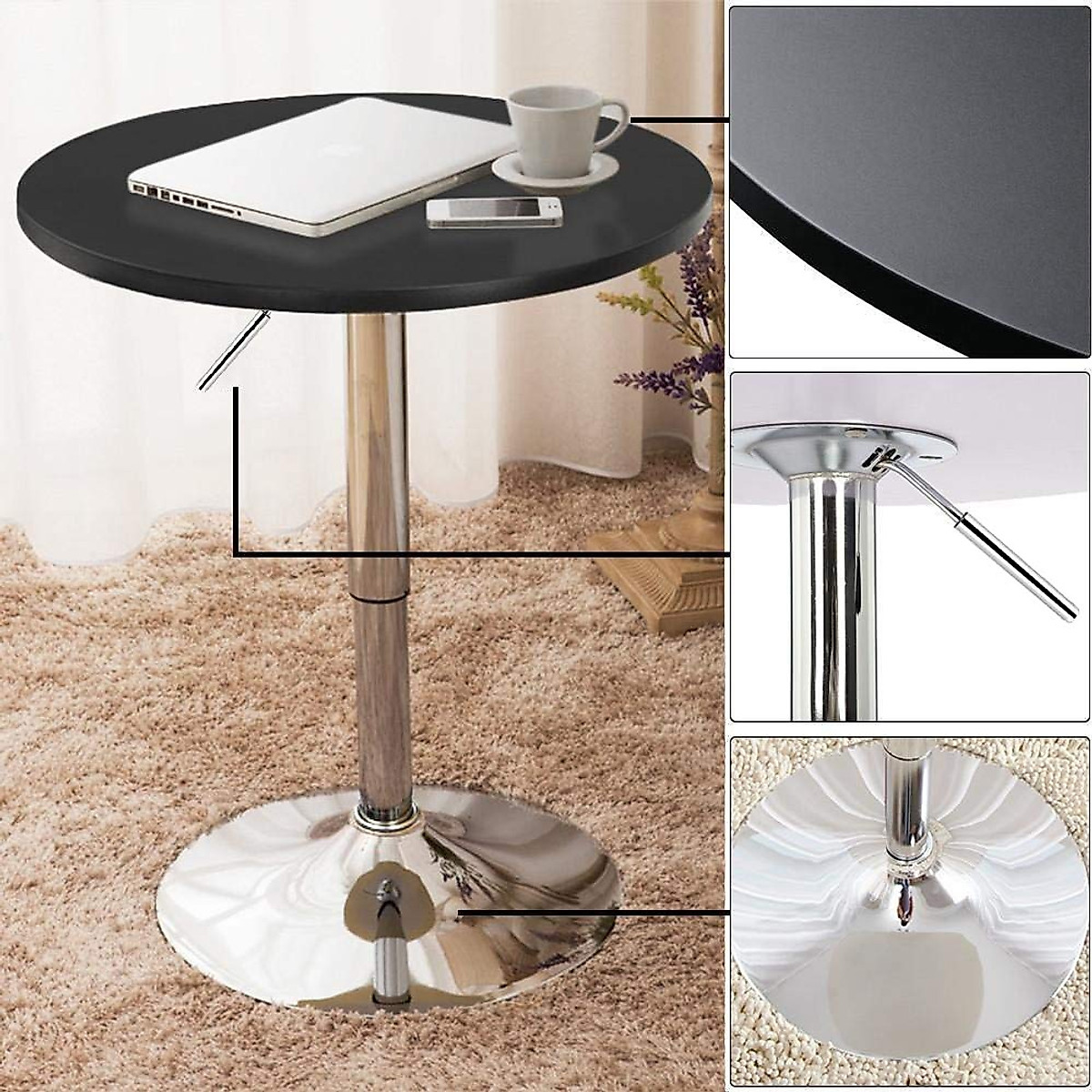 ARTETHYS YOURLITEAMZ Bar Table Set of 3 – Adjustable Round Table and 2 Swivel Pub Stools (Black Table and Red Chairs-1)