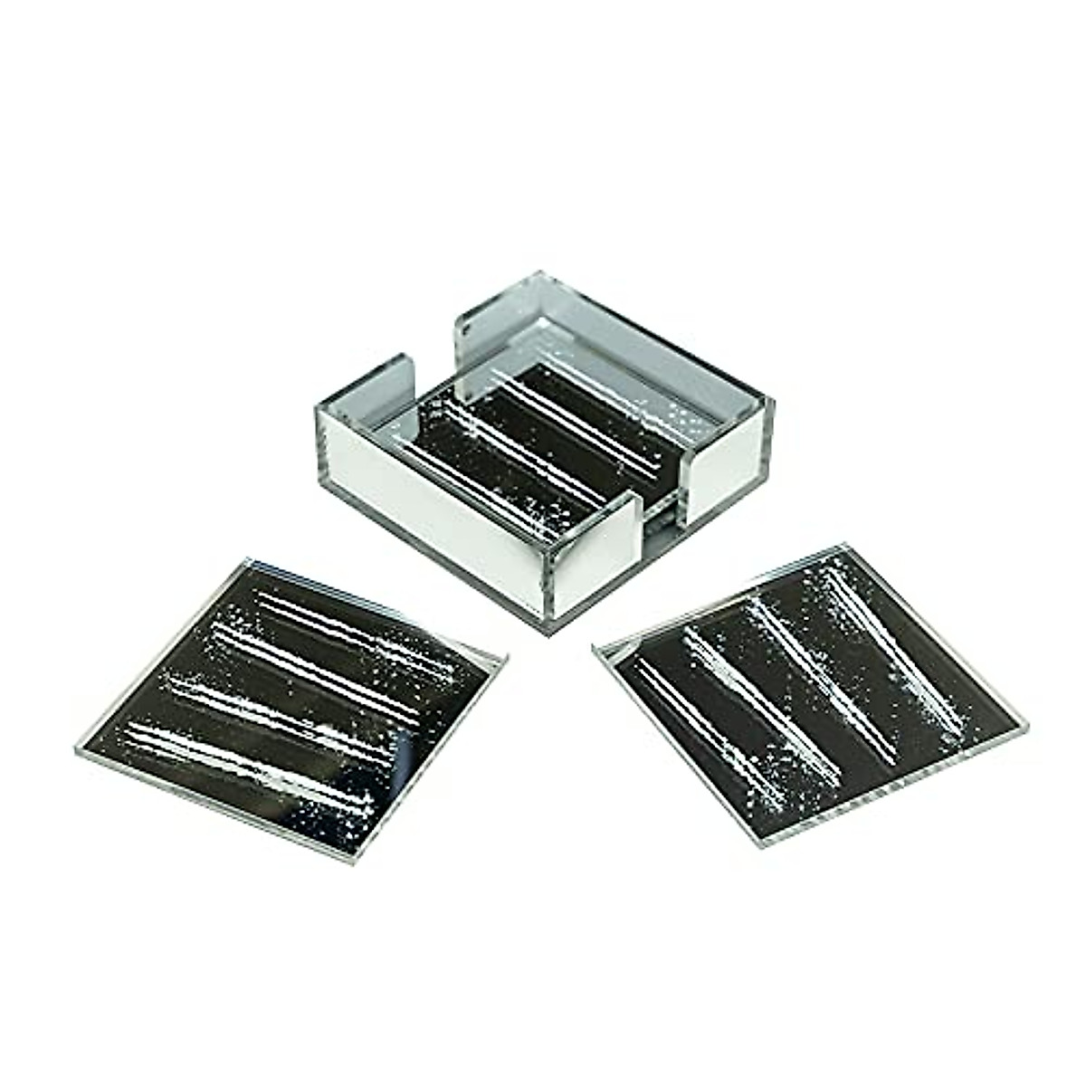 Cokester Funny Coasters for Drinks with Holder - 4 Pcs Novelty Gift Set Unique Present for Friends, Men, Women, Housewarming, Birthday, Living Room Decor, Holiday Party Nose Candy Gag Gifts… (Mirror)