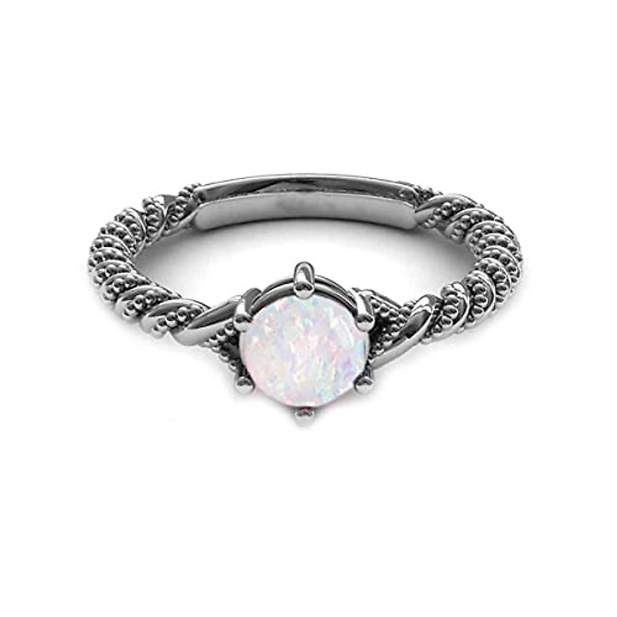 CaratYogi 925 Sterling Silver Antique Ring Created Opal October Birthstone Engagement Ring Women Fashion Jewelry in Size-5