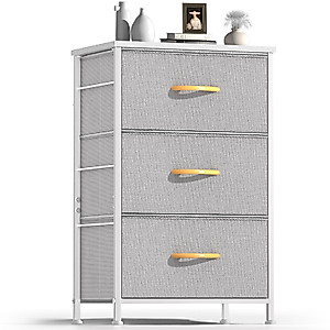 ROMOON Dresser for Bedroom, 3 Chest of Drawers, Fabric Nightstand with Organizer Storage Drawers, Small Closet Dresser for Bedroom, Closet, Entryway, Hallway, Nursery Room (Grey)