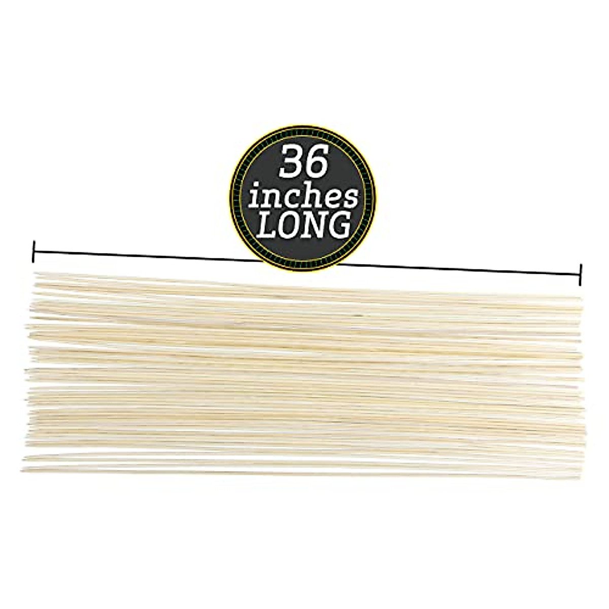 FIREPIT STIX 100 pk | Bamboo Marshmallow ROASTING STICKS | 36" Long 5"mm Thick Extra Long Heavy Duty | Semi-Dulled Point | Wooden BBQ S'Mores Hot Dog Skewer | Great for Parties (100 pack)