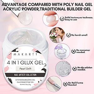 Makartt Solid Gel Builder: 15ML Non-sticky to Hands, White Shimmers Color for Extension 3d Sculpting Nail Art, Hard Gels Molding for Nails UV/LED Lamp Required Pearl Drift