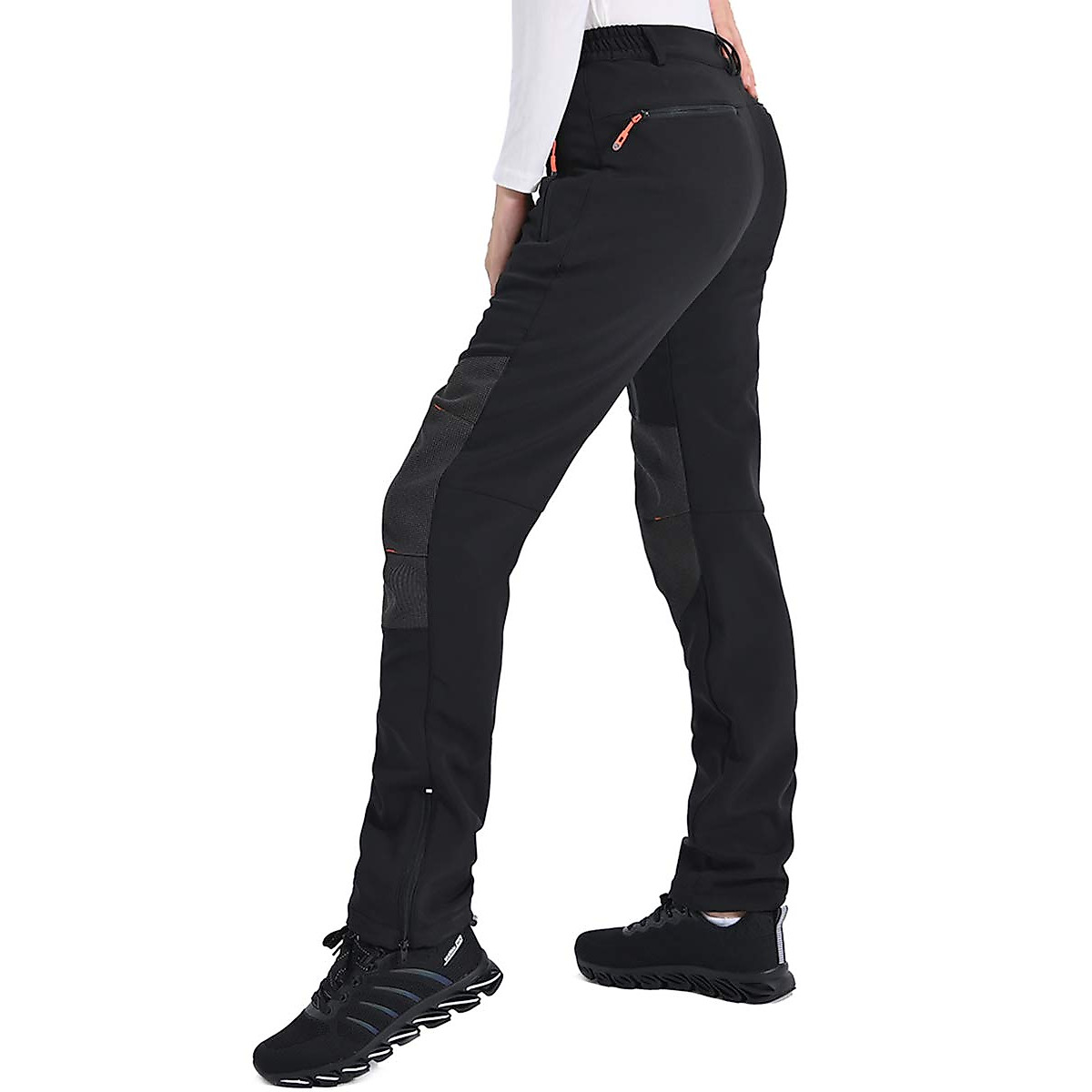 Postropaky Womens Outdoor Snow Ski Pants Waterproof Hiking Insulated Softshell Pants Snowboard Zipper Bottom Leg(313Black12R)