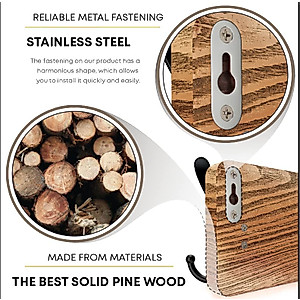 SAYONEYES Wood Coat Rack Wall Mount with 5 Tri Coat Hooks for Hanging – 17 Inch Heavy Duty Premium Solid Pine Wood – Wall Hooks Rack for Bathroom, Bedroom, Entryway (Brown)