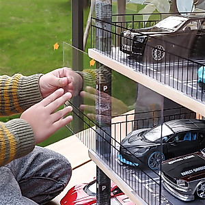 kivcmds 1:24 Scale Car Model Display Case with Parking Lot Scene for Sports Car and Lego Collectors, Display Stand for Alloy Car Model Toy with Light (3-Tiers Coffee Shop Parking Lot)