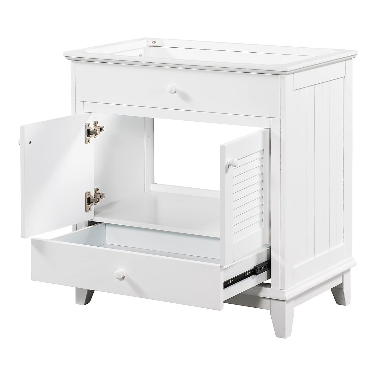 30 Inch Bathroom Vanity Base Only, Storage Cabinet with Doors and Drawer, Solid Wood Frame, White