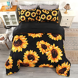 Wowelife Sunflower Bedding Set Sunflower Full Size Comforter Sets, 5 Piece Floral Bag in a Bag, Premium Sunflower Single Bed Set for Girls with Comforter, Flat Sheet, Fitted Sheet and 2 Pillowcases