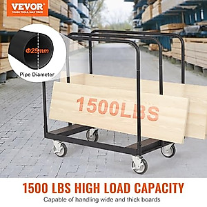 VEVOR Steel Panel Truck, 1500 LBS Panel Dolly Cart with 5" Swivel Casters and 36.02" x 24.02" Deck, Heavy-Duty Drywall Sheet Cart, Handling Wall Panel, Sheetrock, Lumber for Garage, Home, Warehouse