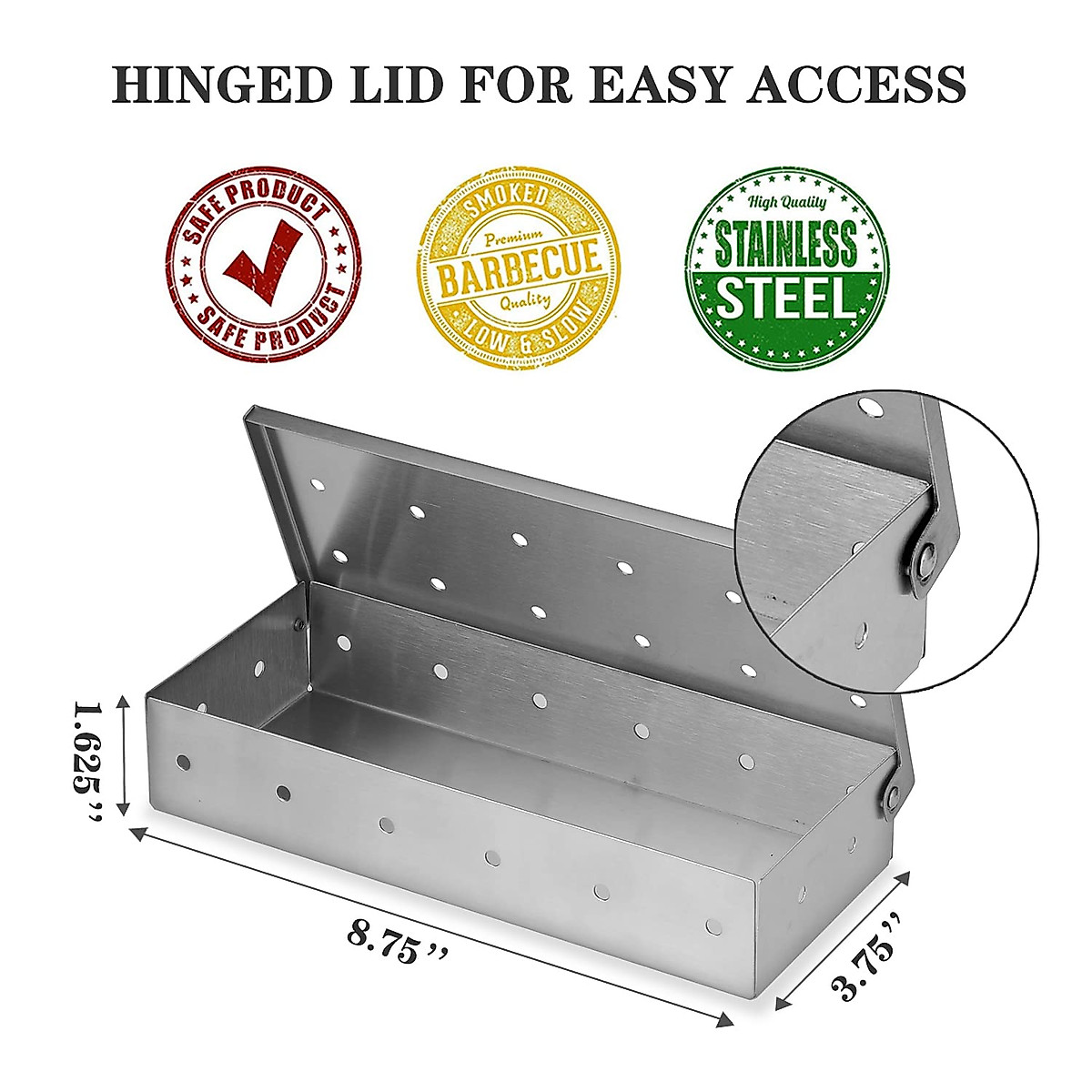 Rulunar Smoker Box for Gas Grilling Wood Chip Smoker Box Stainless Steel Meat Smoky Flavor Grill Smoker Box
