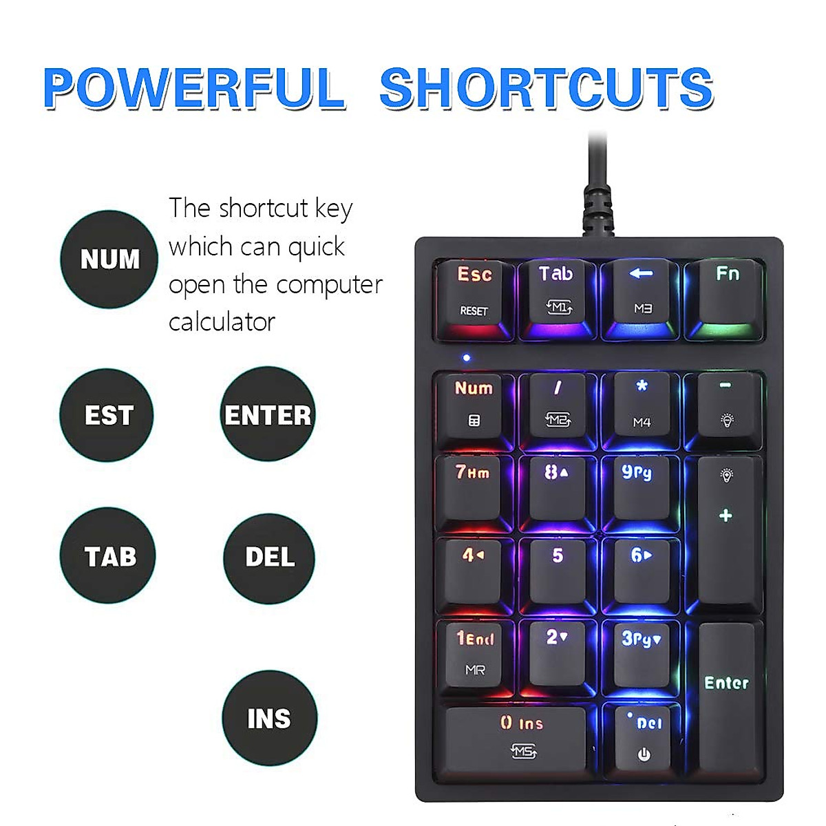 MOTOSPEED Macro Mechanical Numeric Keypad USB Wired 21 Keys Mini Numpad Portable Keypad RGB Backlight Gaming Keypad Extended Layout for Cashier(Fully Programmable Keys)