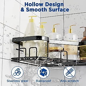 JOMOQ Shower Caddy, 2 Pack Corner Shower Caddy, Adhesive Shower Organizer,Rustproof Stainless Steel No Drilling Shower Shelf for Bathroom and kitchen Storage, Matte Black
