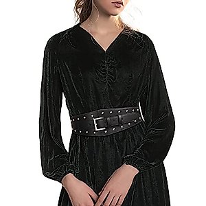 Kajeer Womens Wide Belts for Dresses Vintage Wide Elastic Belts for Women Rivet Cinch Belt with Buckle(M, Black)