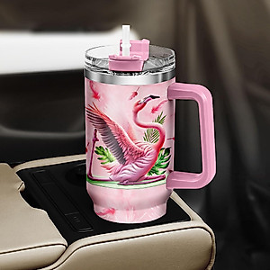 Tumbler 40 Oz With Handle Lid And Straw, Flamingo Tropical, Adults Tumblers Modern Red Quartz Simple Stainless Camelia Primrose Rose Women Funny Glitter Steel, Flamingo Gifts