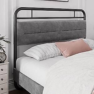 Yaheetech Queen Size Bed Frame, Heavy Duty Metal Platform Bed with Curved Upholstered Headboard, 8.7 Inch Under-Bed Storage/Steel Slat Support/Noise Free/No Box Spring Needed/Easy Assembly/Dark Grey