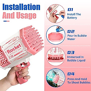 Bazooka Bubble Blaster Gun with 2 Batteries,Rocket Bubble Machine Blower,Birthday Gift for Girls Kids,Bubble Maker Toys for Party Wedding(Pink)