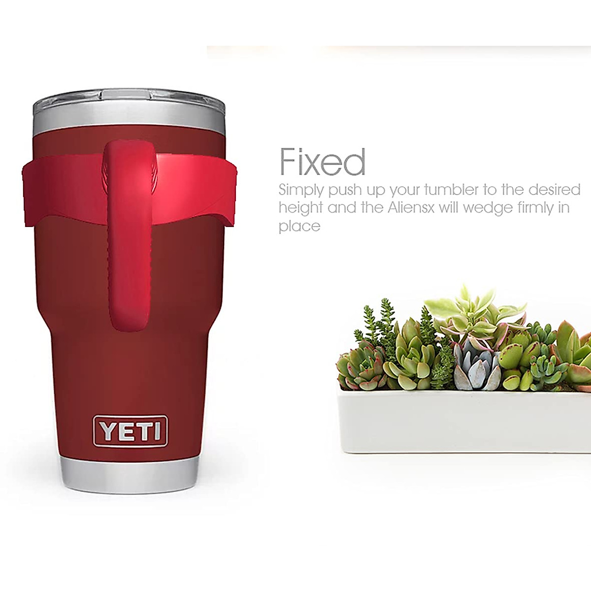 ALIENSX Tumbler Handle for YETI Rambler Cup, Anti Slip Travel Mug Grip Cup Holder for Stainless Steel Tumblers, Yeti, Ozark Trail, Rtic,Sic and More Tumbler Mugs BPA Free (RED, 30OZ)