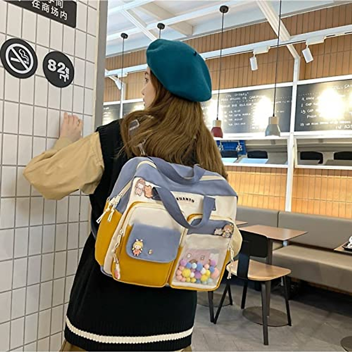 AZLNRMU Kawaii harajuku backpack crossbody bag with 3 pins bubbles teenage daypack gift for birthday Christmas (Yellow) General