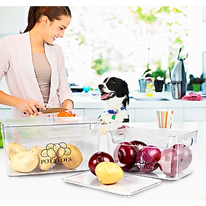 2 Pack Potato and Onion Storage Bins with Lid, Dustproof and Stackable Organizer for Kitchen, Transparent Vegetable Containers, Multi-Functional Pantry and Fridge Baskets,Food Storage Potato Box Clear