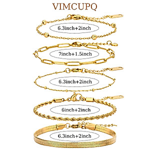 Dainty Gold Chain Bracelets set for Women, Trendy Gold Jewelry for Women Stackable Adjustable, 18K Gold Plated Paperclip Layered Link Bracelets