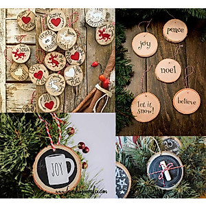 50Pcs Wood Slices 2.4"-2.8" Unfinished Natural Wood Rounds with Pre-drilled Hole and 66Feet Twine String, Wood Slices for Wood Burning Painting DIY Crafts Christmas Ornaments Party Wedding Decor