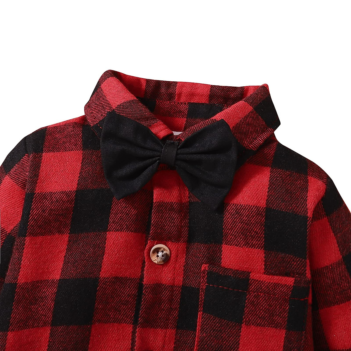 ROMPERINBOX Infant Flannel Buffalo Plaid Baby Shirt Short Long Sleeve Button Down Cardigan Boy Girl Outfit Bodysuit (Black Red Plaid Long Sleeve Shirt, 18-24 Months)