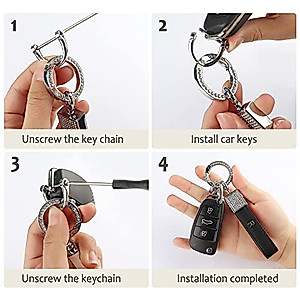 Leather Keychain Bling Keychain for Women Anti-Lost D-Ring Car Keychain Fashion Rhinestone Purse Charms for Handbags (Black)