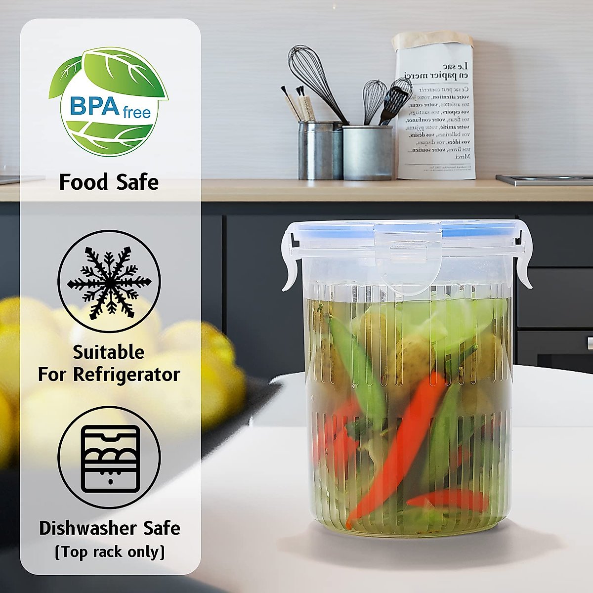 Qiuhome 24 oz Pickle Container with Strainer Pickle Jar with Strainer Jalapeno Container Pickle Strainer Container - 4 Pack