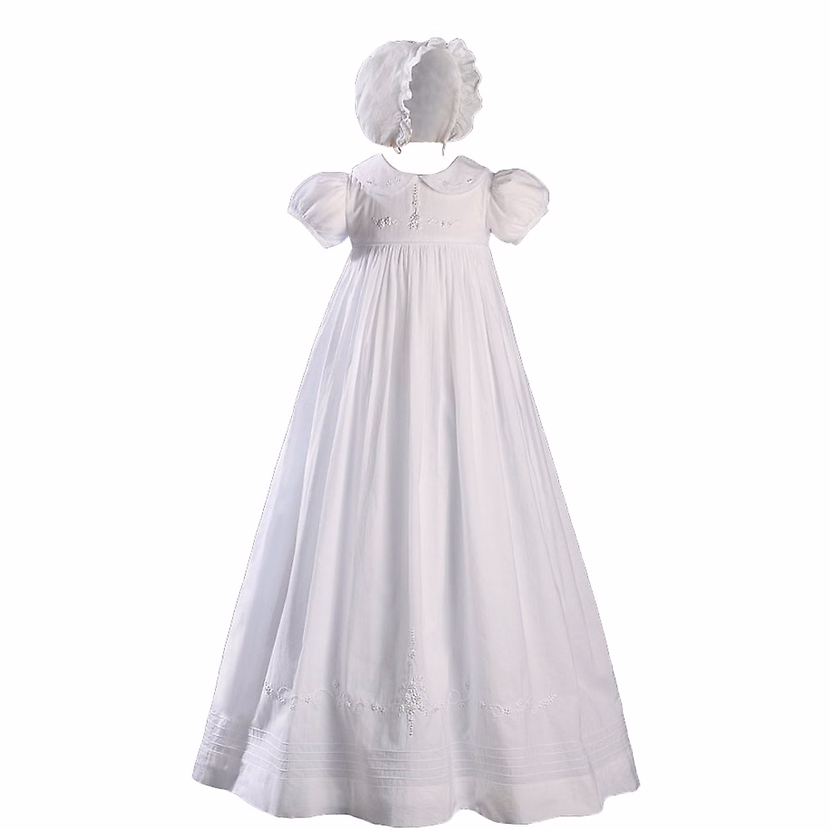 Hand Embroidered Heirloom Christening Gown with Shadow Embroidery - 12 Month White