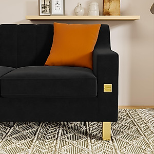 STORFENBOR 83'' Velvet Sofa, Chesterfield Velvet Upholstered Mid-Century Modern Loveseat, Ring Anti-Crash Design Armchair Feet, 3 Seat Living Room Apartment Large Comfort Sofa (Beige)