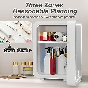 Easy-Take Skincare Fridge - Mini Fridge with Dimmable LED Mirror (4 Liter/6 Can), Cooler and Warmer, for Refrigerating Makeup, Skincare and Food, Mini Fridge for Bedroom, Office and Car, White