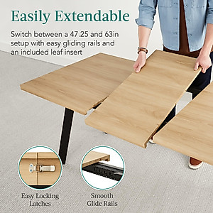 Best Choice Products Extendable Dining Table 47 to 63in Modern Large Expanding Kitchen Table up to 6 People w/Leaf Extension, 2 Locks, 132lb Capacity - Natural Oak