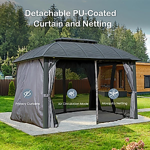 10' x 12' Hardtop Gazebo Outdoor Aluminum Gazebo Arc Grill for Patios Deck Backyard,Galvanized Steel Double Roof,Curtain&Netting by domi outdoor living