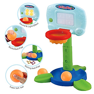 LotFancy Basketball Hoop for Kids Toddlers 9m-3y, Infant 2 in 1 Adjustable Sports Toy Set, Baby Interactive Learning Toy, with Light and Music, Indoor Basketball Game, Battery Include