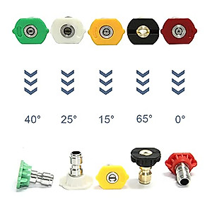 Pressure Washer Nozzle Tips Multiple Degrees, for 1/4'' Quick Connect Nozzles 5-Pack (2.5 GPM)