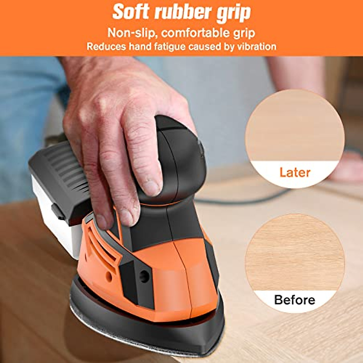 Mouse Detail Sander, Vastar Multifunctional Compact Electric Sander Tool with High-efficiency Dust Collection System and 24 Pcs Sandpaper, Suitable for Sanding, Polishing, Removing Paint, Blemishes