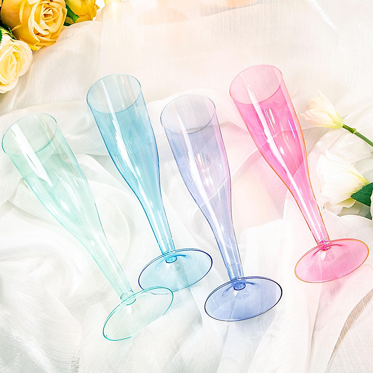 WDF 36 Pack Colorful Plastic Champagne Flutes - 7OZ Colorful Champagne Flutes Plastic, Pink, Yellow, Green, Blue, Purple, Orange Champagne Glasses 6 Pieces Each