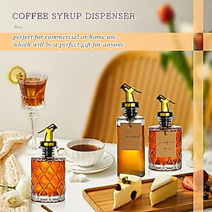 KAMJUNTAR Coffee Syrup Dispenser Set of 10, Glass Syrup Dispenser for Coffee Bar 7oz Simple Syrup Bottles Small Syrup Bottles for Coffee Bar and Home Use, Vintage Glass Bottles
