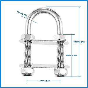 2pcs Marine Boat Stern Bow Eye Tie Down U-Bolt Rigging 316 Stainless Steel,M10x90x130x36mm