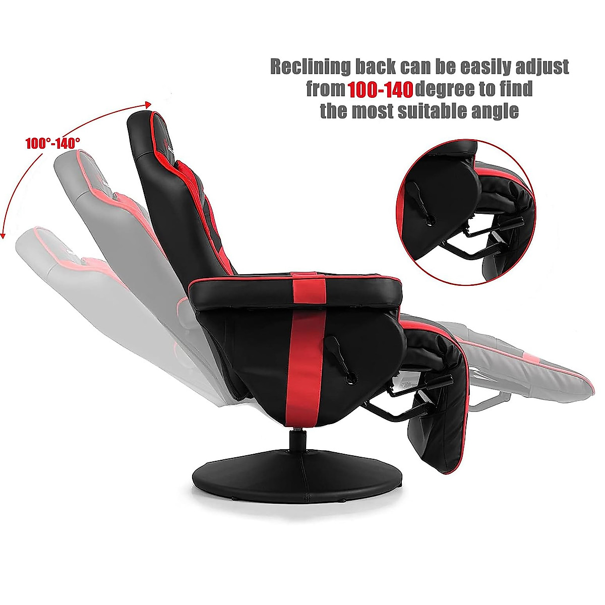 POWERSTONE Gaming Recliner Massage Gaming Chair with Footrest Ergonomic PU Leather Single Sofa with Cup Holder Headrest and Side Pouch, Adjustable Living Room Chair Seating, Red