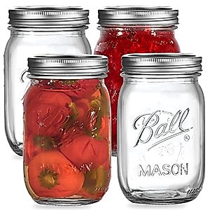 Regular Mouth Mason Jars 32 oz. (4 Pack) - Quart Size Jars with Airtight Lids and Bands for Canning, Fermenting, Pickling, or DIY Decors and Projects - Bundled with Jar Opener