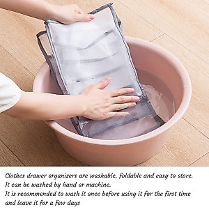 Aposemo Clothes Organizer Drawers Wardrobe Compartment Separation Underwear Portable 7 Grids Storage Box Mesh Washable (2 Pcs Grey Small+Grey Large)