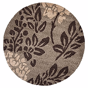 SAFAVIEH Florida Shag Collection 4' Round Smoke / Dark Brown SG456 Floral Non-Shedding Living Room Bedroom Dining Room Entryway Plush 1.2-inch Thick Area Rug