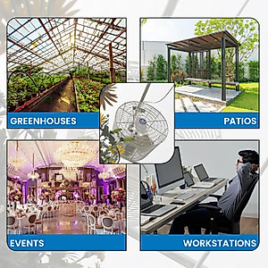 Schaefer Versa-Kool Air Circulator Fan W/Button Control, Ceiling Wall Mount Greenhouse Fan & Steel Guards, 1470 CFM